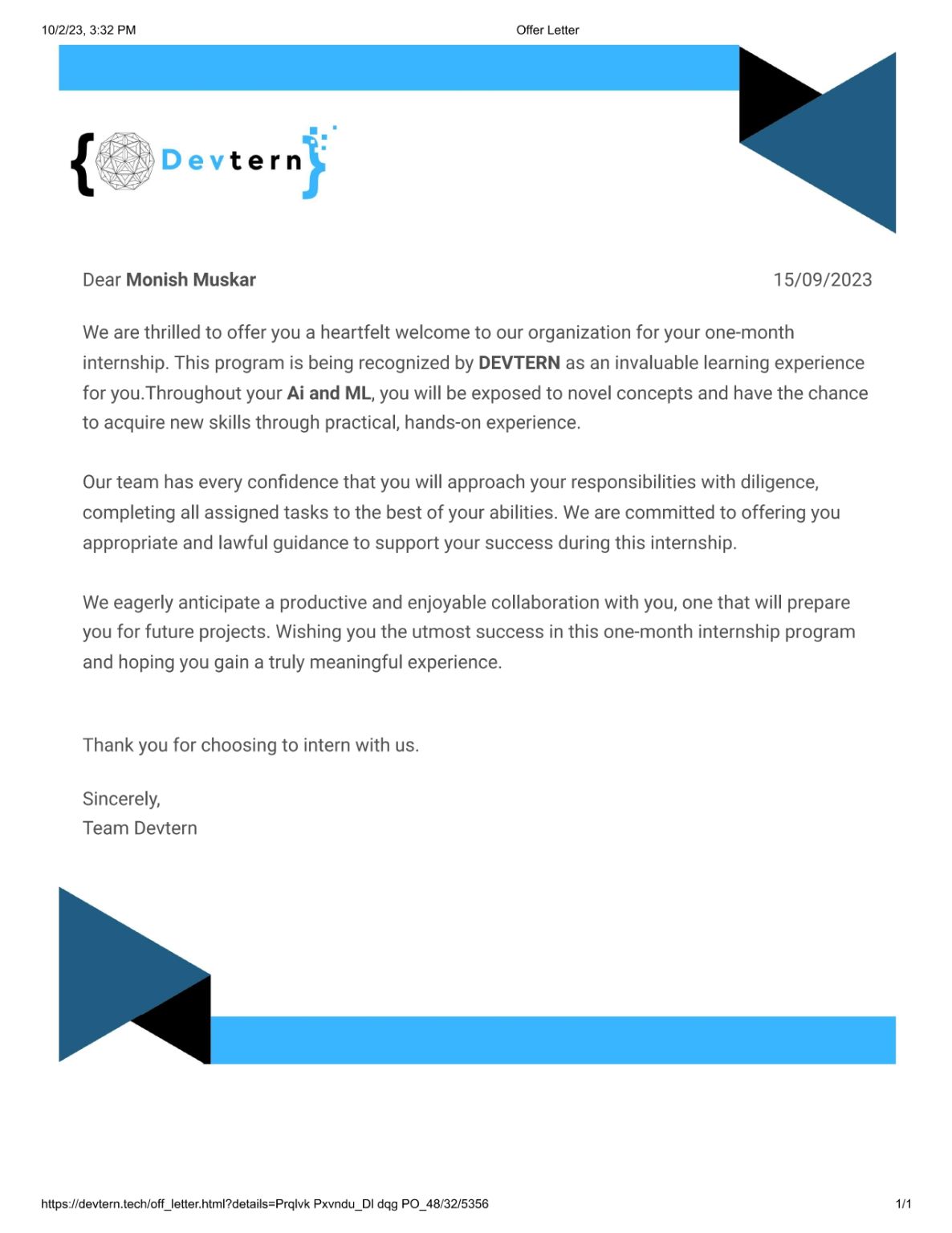 Securing a virtual internship at Devtern | Monish Muskar posted on the ... Securing a virtual internship at Devtern | Monish Muskar posted on the ...