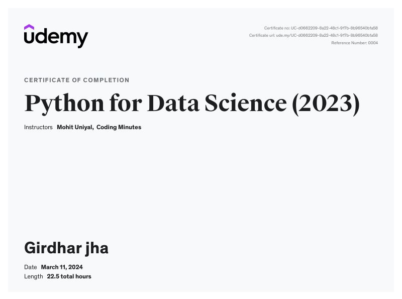 Girdhar Jha on LinkedIn: #datascience #python #udemy #learningjourney Girdhar Jha on LinkedIn: #datascience #python #udemy #learningjourney
