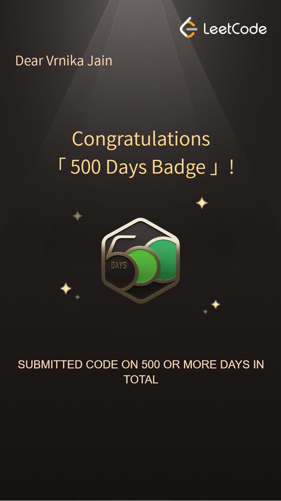 Vrnika Jain on LinkedIn: #leetcode #milestoneachieved #codingjourney Vrnika Jain on LinkedIn: #leetcode #milestoneachieved #codingjourney