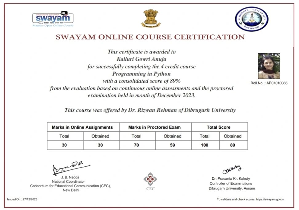 I earned a certificate from Swayam for programming in python | gowri ... I earned a certificate from Swayam for programming in python | gowri ...