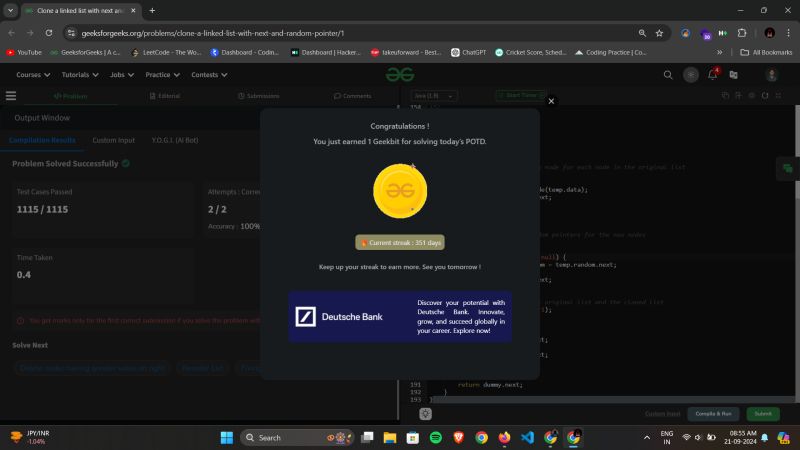 Completed 351-day Problem-Solving Streak on GeeksforGeeks | Gourav ... Completed 351-day Problem-Solving Streak on GeeksforGeeks | Gourav ...