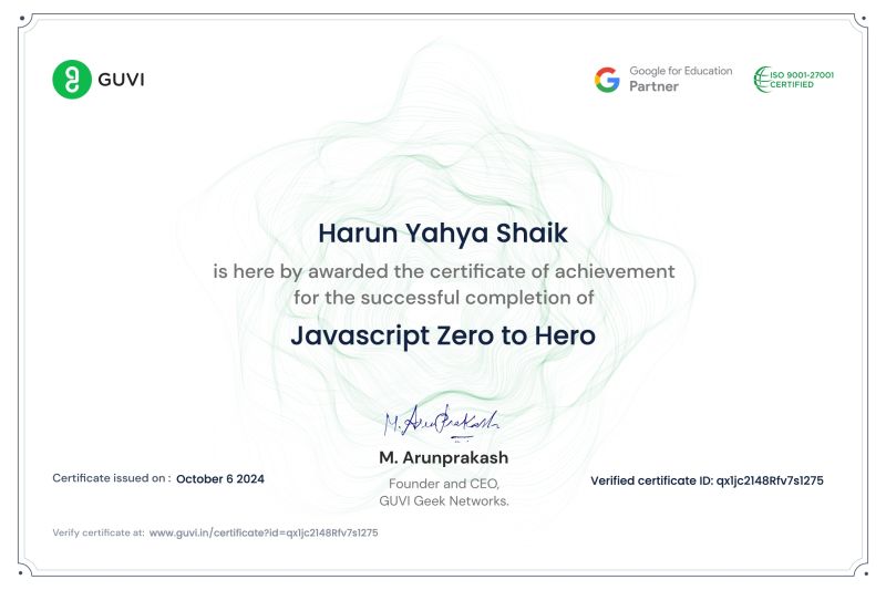 Shaik Harun on LinkedIn: #guvi #javascript #advancejs #certification # ... Shaik Harun on LinkedIn: #guvi #javascript #advancejs #certification # ...
