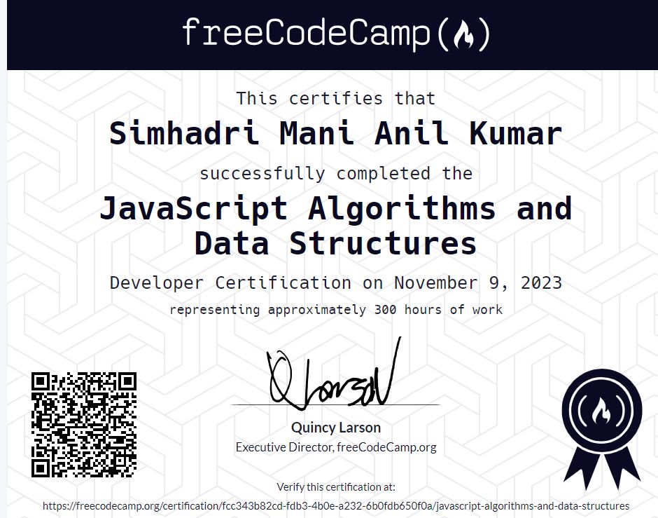 Simhadri Mani Anil Kumar on LinkedIn: #freecodecamp #javascript # ... Simhadri Mani Anil Kumar on LinkedIn: #freecodecamp #javascript # ...