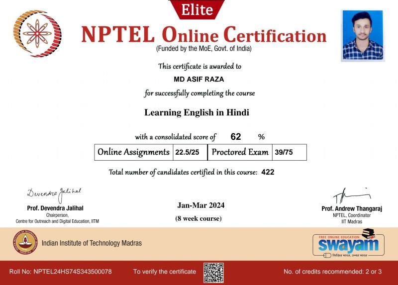 Md Asif Raza on LinkedIn: #nptel #iitmadras #swayam #newcertificate # ... Md Asif Raza on LinkedIn: #nptel #iitmadras #swayam #newcertificate # ...