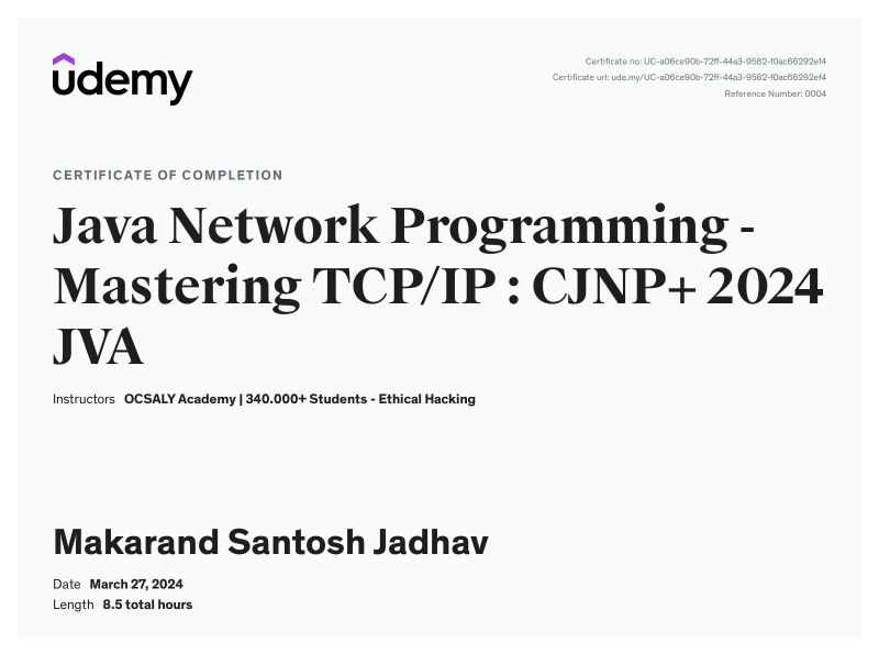 Makarand Jadhav on LinkedIn: 🔹 Java Network Programming Certification 🔹 ... Makarand Jadhav on LinkedIn: 🔹 Java Network Programming Certification 🔹 ...