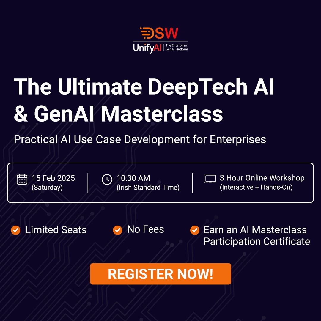 Join Us for DSW's DeepTech AI & GenAI Hands-on Masterclass! A dynamic ... Join Us for DSW's DeepTech AI & GenAI Hands-on Masterclass! A dynamic ...