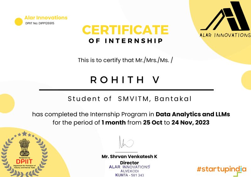 #alarinternship #dataanalytics #llms | Rohith V #alarinternship #dataanalytics #llms | Rohith V