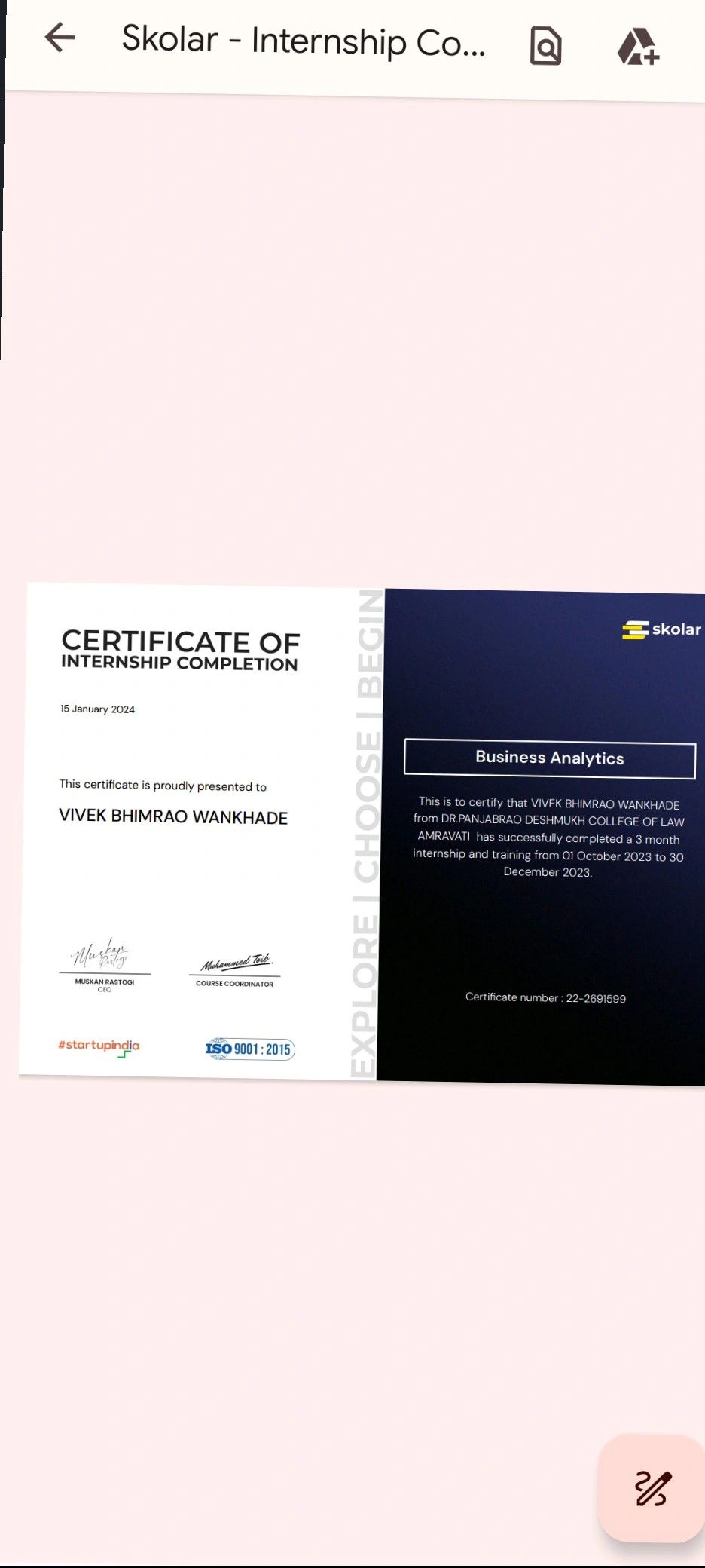 I completed internship business analyst from Skolar institute | VIVEK ... I completed internship business analyst from Skolar institute | VIVEK ...