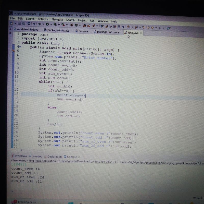 Java code : Any number sum of even numbers total and sum of odd numbers ... Java code : Any number sum of even numbers total and sum of odd numbers ...
