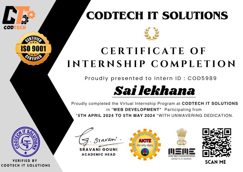 sai lekhana lekhana on LinkedIn: #webdevelopment #internship #codtech # ... sai lekhana lekhana on LinkedIn: #webdevelopment #internship #codtech # ...