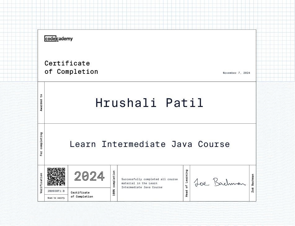 Hrushali Patil on LinkedIn: Leveling Up My Java Skills! Iām excited to ... Hrushali Patil on LinkedIn: Leveling Up My Java Skills! Iām excited to ...