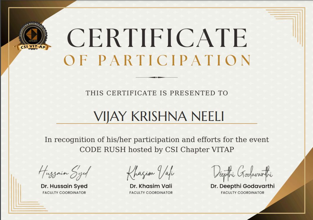 Vijay Krishna Neeli on LinkedIn: #hackathon #coding #achievement # ... Vijay Krishna Neeli on LinkedIn: #hackathon #coding #achievement # ...