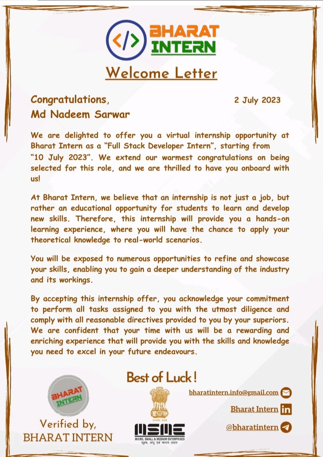 Md Nadeem Sarwar on LinkedIn: #internship #experience #developer # ... Md Nadeem Sarwar on LinkedIn: #internship #experience #developer # ...