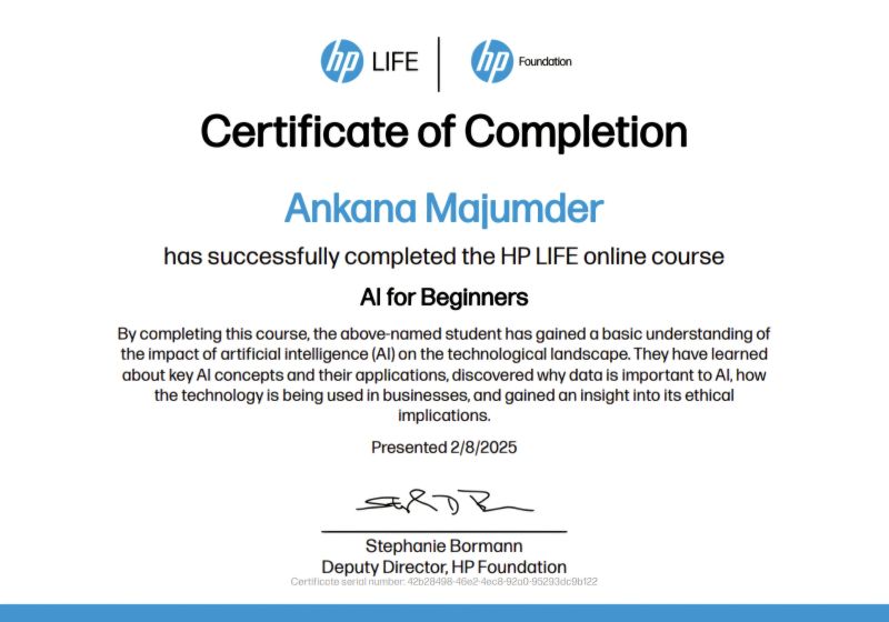 Excelled and successfully completed HP Life Online course on AI FOR ... Excelled and successfully completed HP Life Online course on AI FOR ...