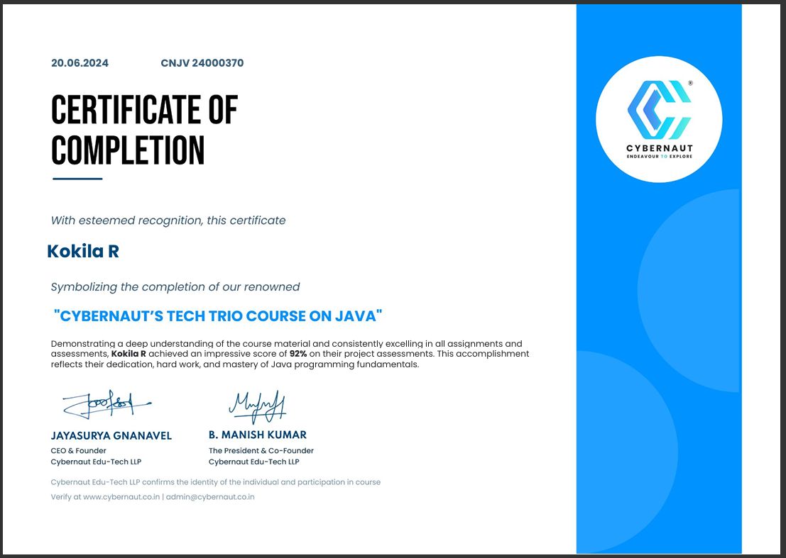 Kokila Ranjith on LinkedIn: #javacertified #techjourney #javaprogrammer ... Kokila Ranjith on LinkedIn: #javacertified #techjourney #javaprogrammer ...