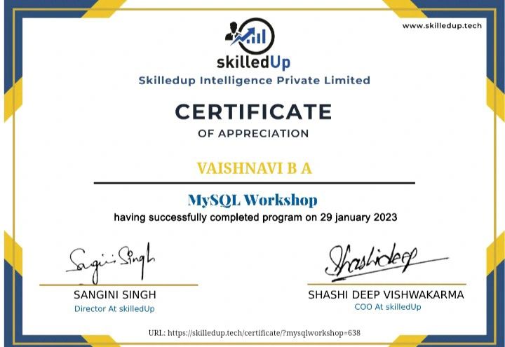 Vaishnavi B A on LinkedIn: #mysql Vaishnavi B A on LinkedIn: #mysql