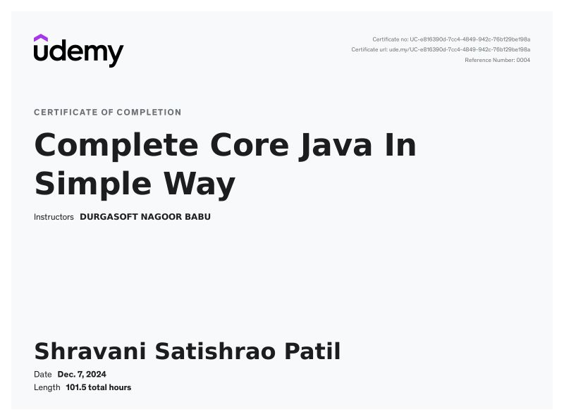 Shravani Patil on LinkedIn: #corejava #udemy Shravani Patil on LinkedIn: #corejava #udemy