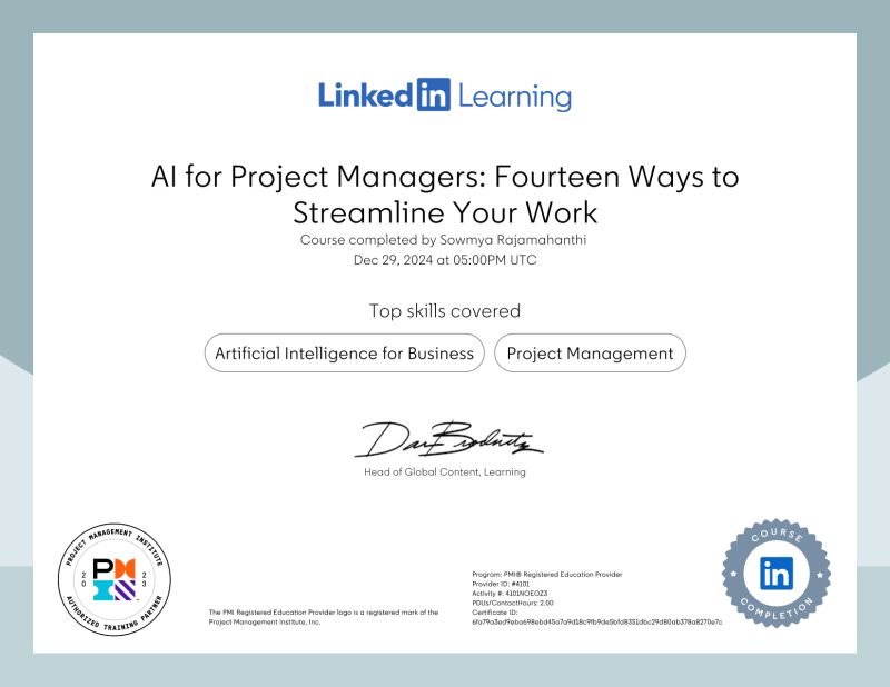 Sowmya Rajamahanthi on LinkedIn: Certificate of Completion Sowmya Rajamahanthi on LinkedIn: Certificate of Completion