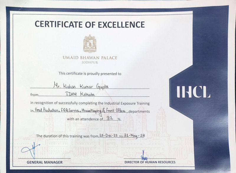 Kishan Gupta on LinkedIn: #tajhotels #umaidbhawan #internshipcompletion Kishan Gupta on LinkedIn: #tajhotels #umaidbhawan #internshipcompletion