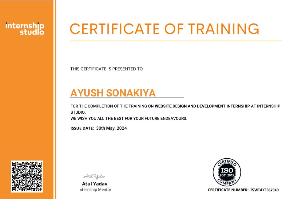 Ayush Sonakiya on LinkedIn: #internship_studio #internship # ... Ayush Sonakiya on LinkedIn: #internship_studio #internship # ...