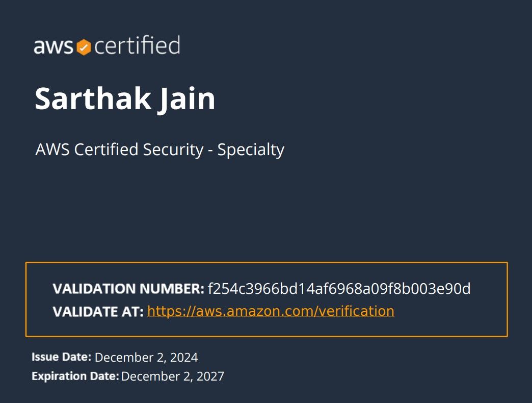 Sarthak Jain on LinkedIn: #aws #cloudsecurity #certification # ... Sarthak Jain on LinkedIn: #aws #cloudsecurity #certification # ...