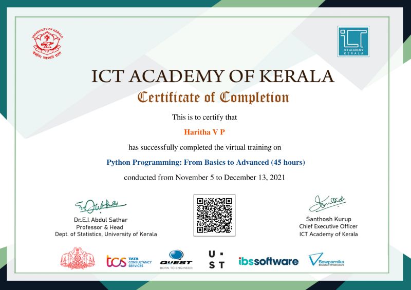 Completed Python Programming: From Basics to Advanced | Haritha VP ... Completed Python Programming: From Basics to Advanced | Haritha VP ...