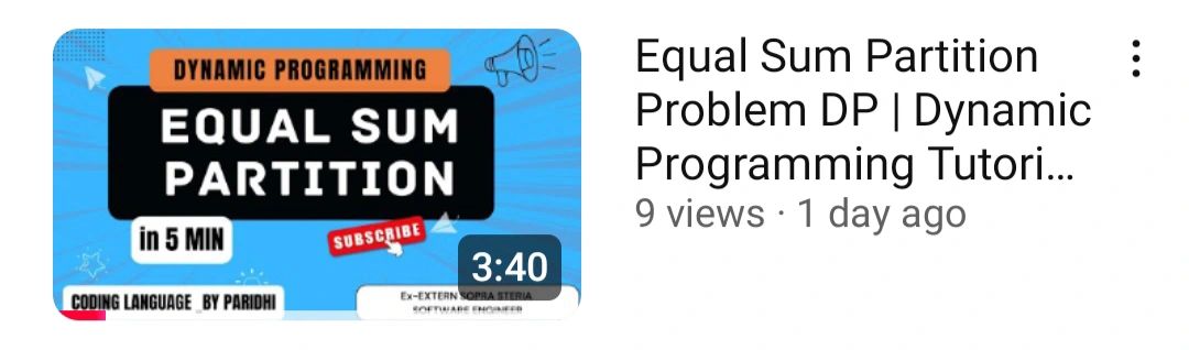 Paridhi Goel on LinkedIn: #dynamicprogramming #equalsumpartition # ... Paridhi Goel on LinkedIn: #dynamicprogramming #equalsumpartition # ...