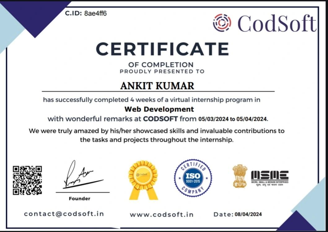 Ankit Kumar on LinkedIn: #codsoft #internship Ankit Kumar on LinkedIn: #codsoft #internship