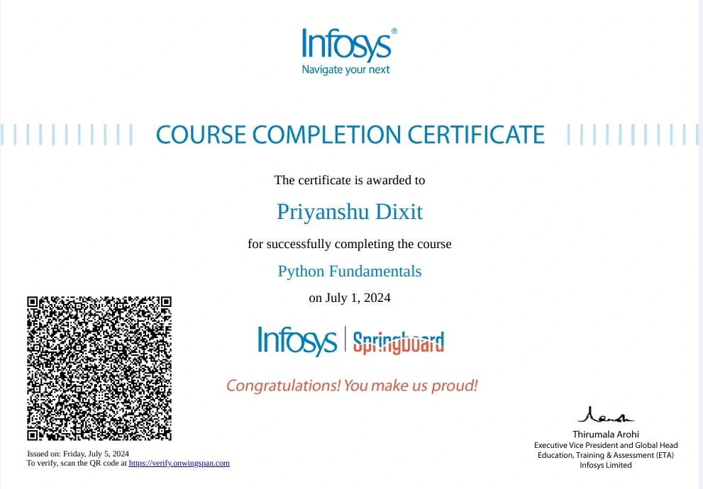 Priyanshu Dixit on LinkedIn: #python #certification #codingjourney # ... Priyanshu Dixit on LinkedIn: #python #certification #codingjourney # ...