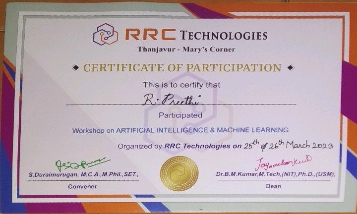 Preethi Ravi on LinkedIn: one day Workshop on Artificial intelligence ... Preethi Ravi on LinkedIn: one day Workshop on Artificial intelligence ...