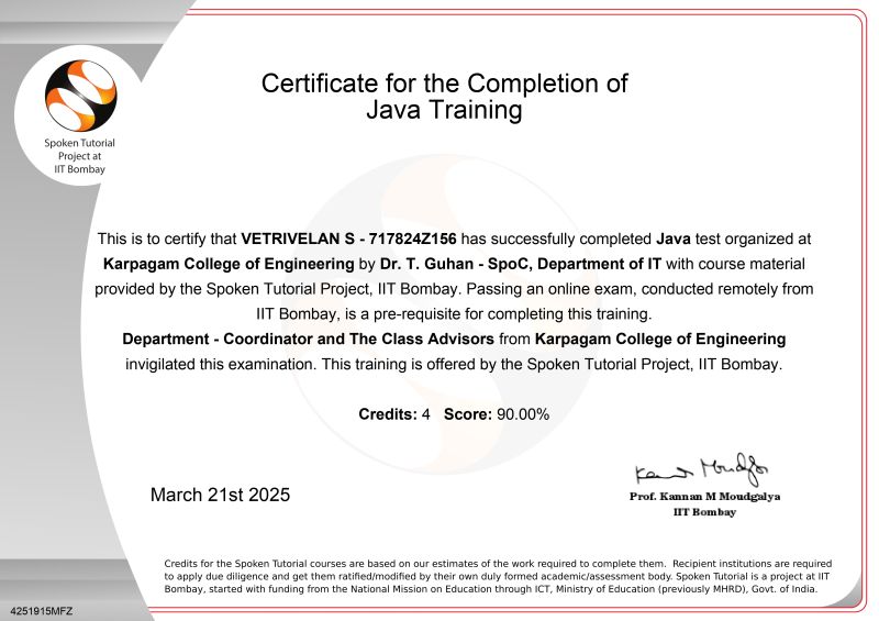 #java #programming #certification #iitbombay #spokentutorial… | VETRI ... #java #programming #certification #iitbombay #spokentutorial… | VETRI ...