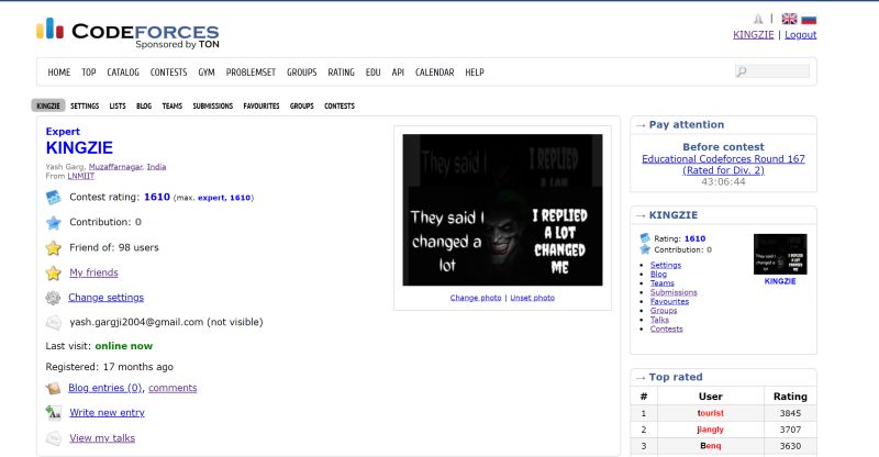 I became an Expert on Codeforces! | Yash Garg posted on the topic ... I became an Expert on Codeforces! | Yash Garg posted on the topic ...