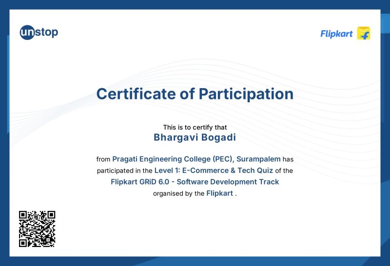 BHARGAVI BOGADI on LinkedIn: #flipkartgrid6 #unstop #ongoingeducation BHARGAVI BOGADI on LinkedIn: #flipkartgrid6 #unstop #ongoingeducation