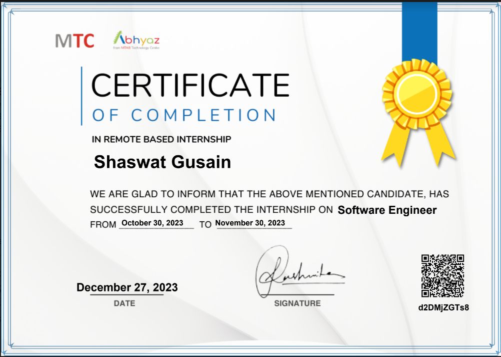 Shaswat Gusain on LinkedIn: #softwareengineering #internshipcompletion ... Shaswat Gusain on LinkedIn: #softwareengineering #internshipcompletion ...