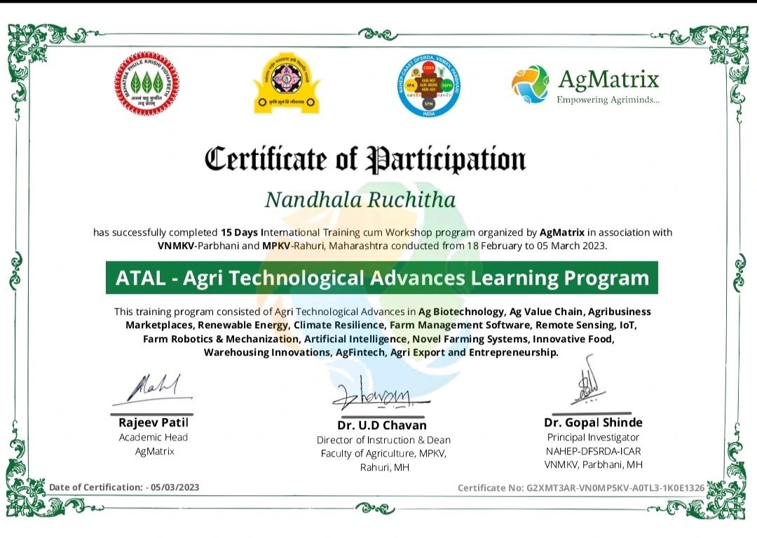 Nandhala Ruchitha on LinkedIn: I participated 15 days of ATAL- Agri ... Nandhala Ruchitha on LinkedIn: I participated 15 days of ATAL- Agri ...