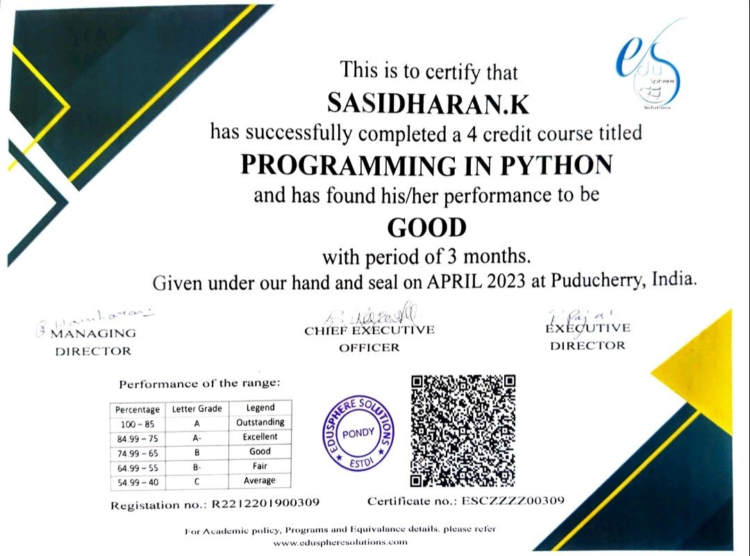 Sasidharan K on LinkedIn: #python #coursecompletion Sasidharan K on LinkedIn: #python #coursecompletion