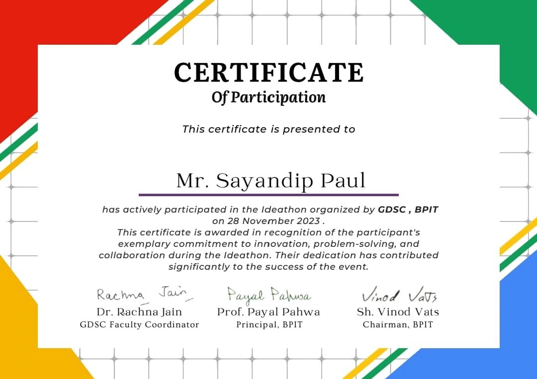 GDSC BPIT GDSC BPIT Thank you for sharing my participation certificate ... GDSC BPIT GDSC BPIT Thank you for sharing my participation certificate ...