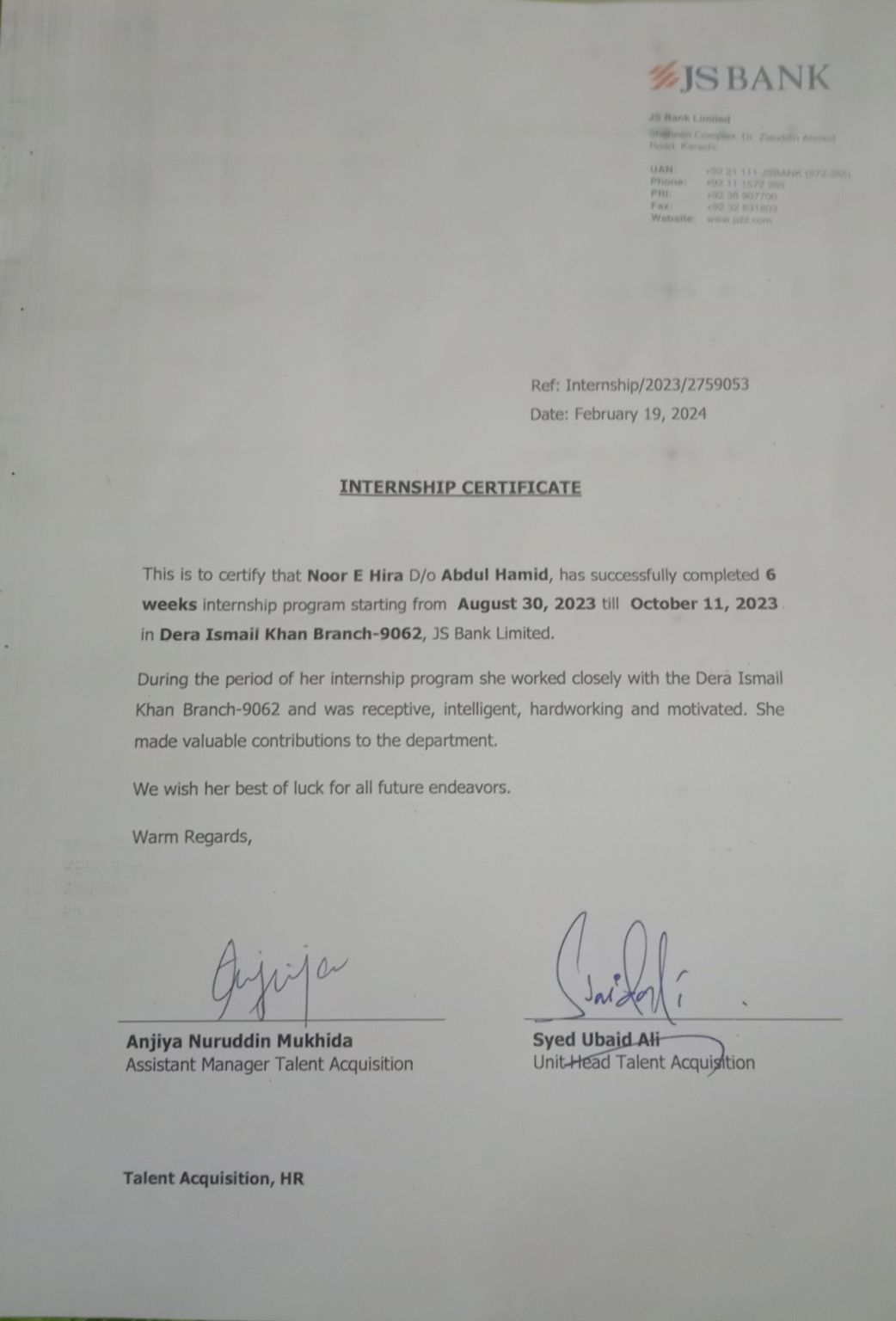 Noor -e- Hira on LinkedIn: #jsbank Noor -e- Hira on LinkedIn: #jsbank