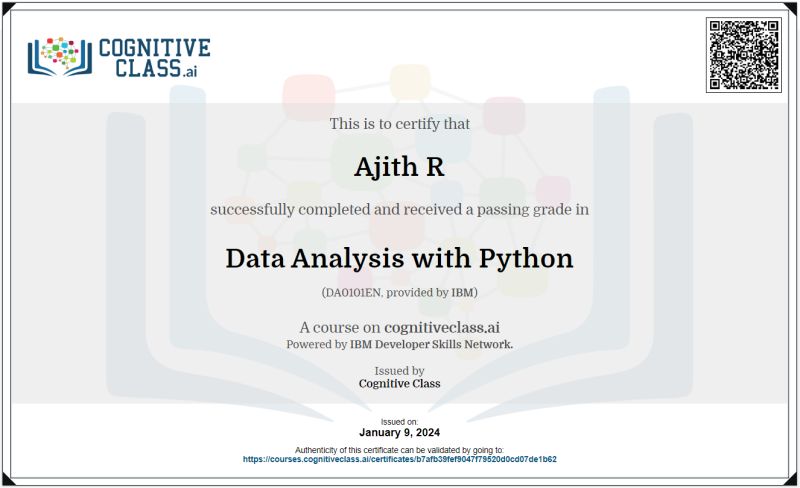 Earned a new certification: Data Analysis with Python | Ajith R posted ... Earned a new certification: Data Analysis with Python | Ajith R posted ...