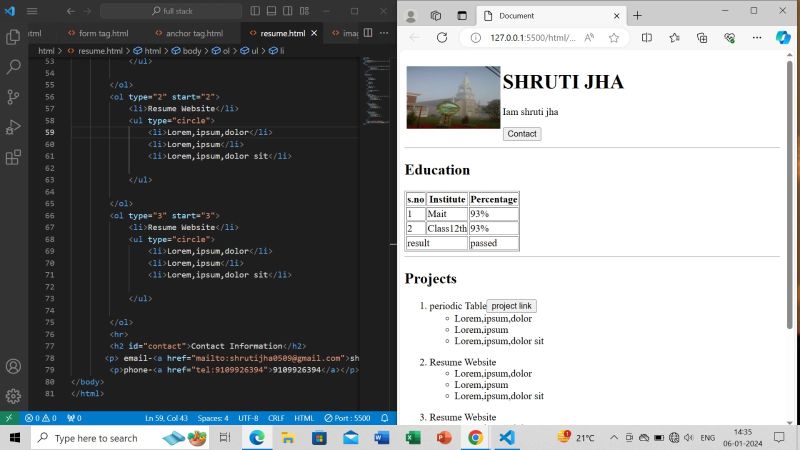 Created my resume page using html | Shruti Jha posted on the topic ... Created my resume page using html | Shruti Jha posted on the topic ...
