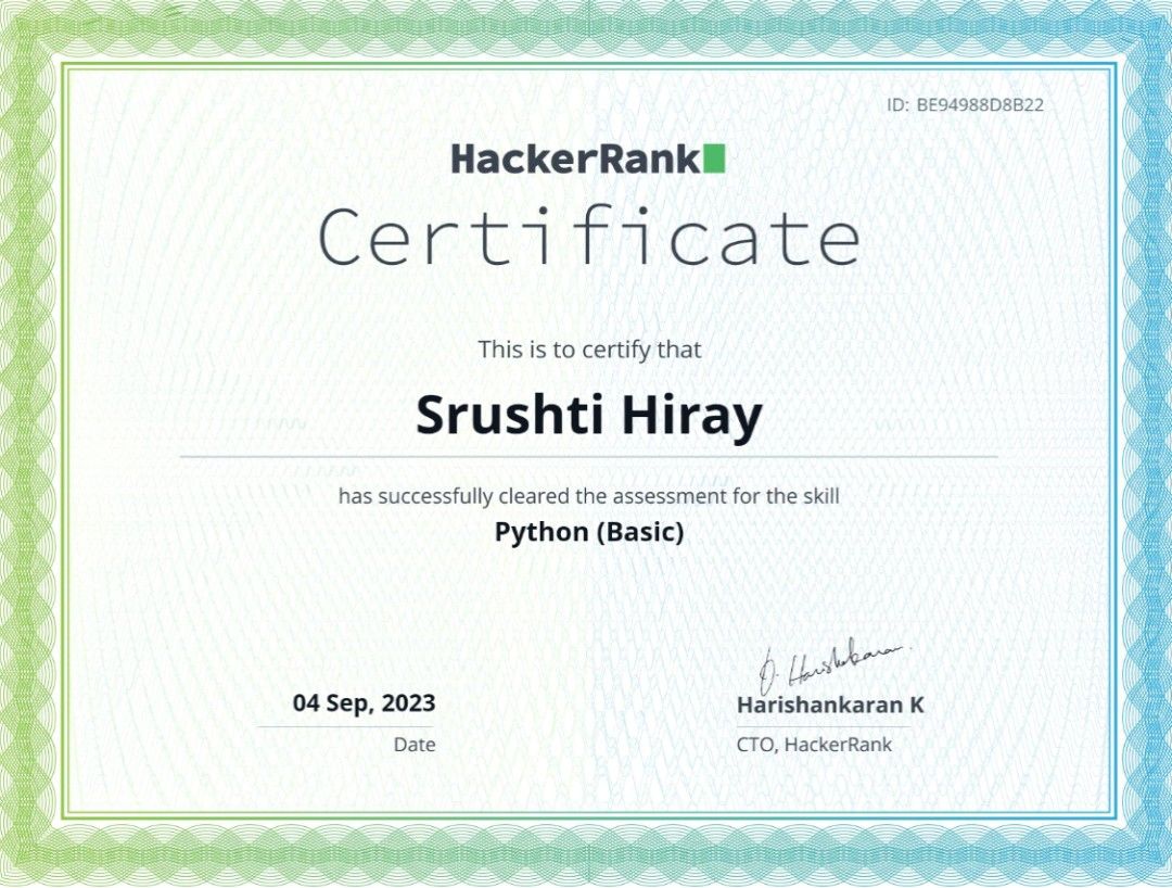 Srushti Hiray on LinkedIn: #python #certification #careergrowth Srushti Hiray on LinkedIn: #python #certification #careergrowth