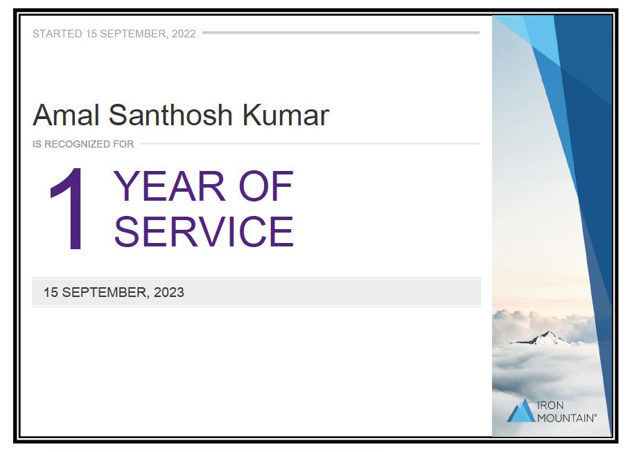 Amal Santhosh Kumar on LinkedIn: #ironmountain #anniversary #work Amal Santhosh Kumar on LinkedIn: #ironmountain #anniversary #work