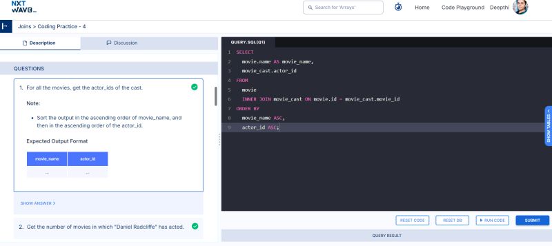 DEEPTHI MURUPUDI on LinkedIn: #day26 #ccbp #nxtwave #sql #50daysofcode DEEPTHI MURUPUDI on LinkedIn: #day26 #ccbp #nxtwave #sql #50daysofcode