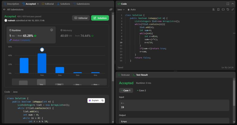 #leetcode #100daysofcode #happynumber | Maheshwaran B #leetcode #100daysofcode #happynumber | Maheshwaran B