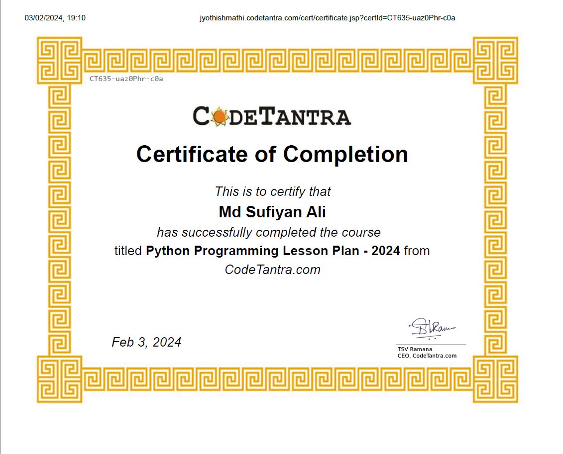 Mohammad Sufiyan Ali on LinkedIn: Certified in python programming ... Mohammad Sufiyan Ali on LinkedIn: Certified in python programming ...
