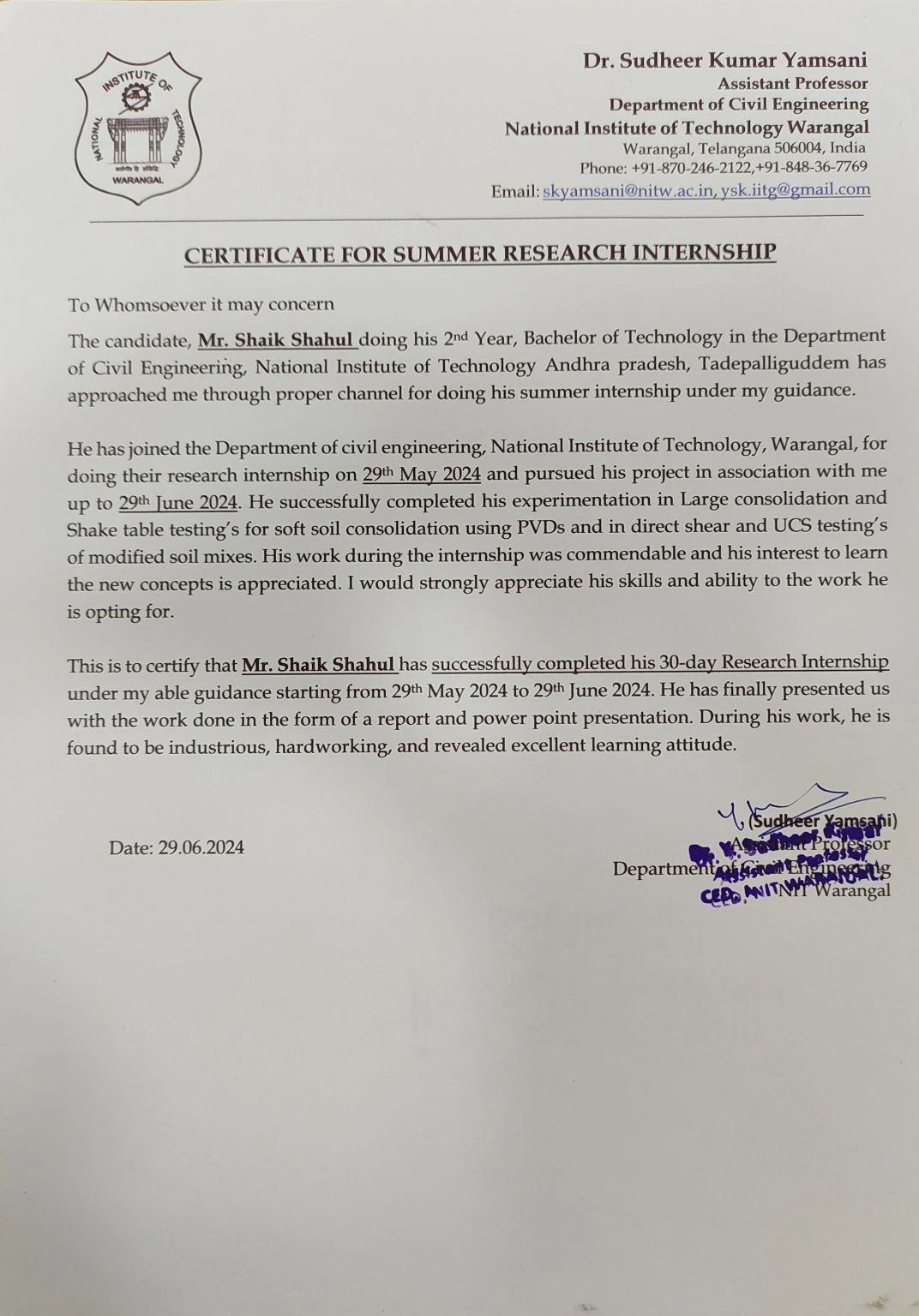 Shaik Shahul on LinkedIn: #internship #civilengineering #nitwarangal # ... Shaik Shahul on LinkedIn: #internship #civilengineering #nitwarangal # ...