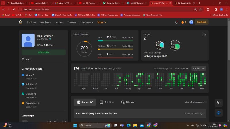 Completed 200 LeetCode questions! | Kajal Dhiman posted on the topic ... Completed 200 LeetCode questions! | Kajal Dhiman posted on the topic ...