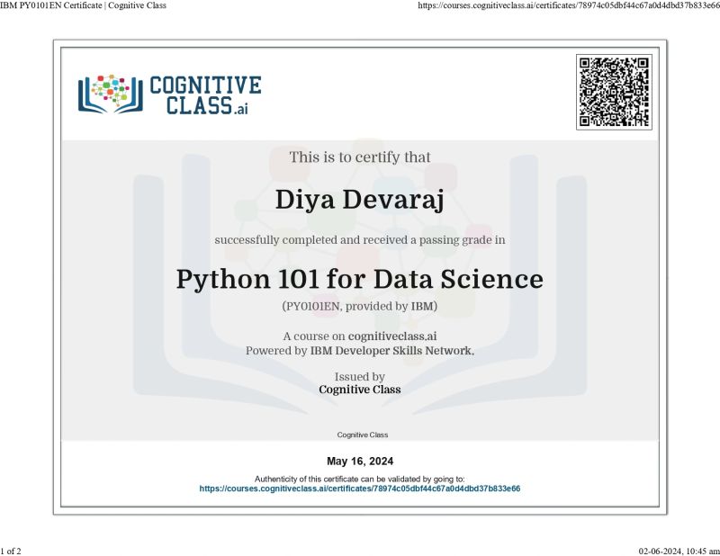 Completion of PYTHON 101 for DATA SCIENCE | Diya Devaraj posted on the ... Completion of PYTHON 101 for DATA SCIENCE | Diya Devaraj posted on the ...