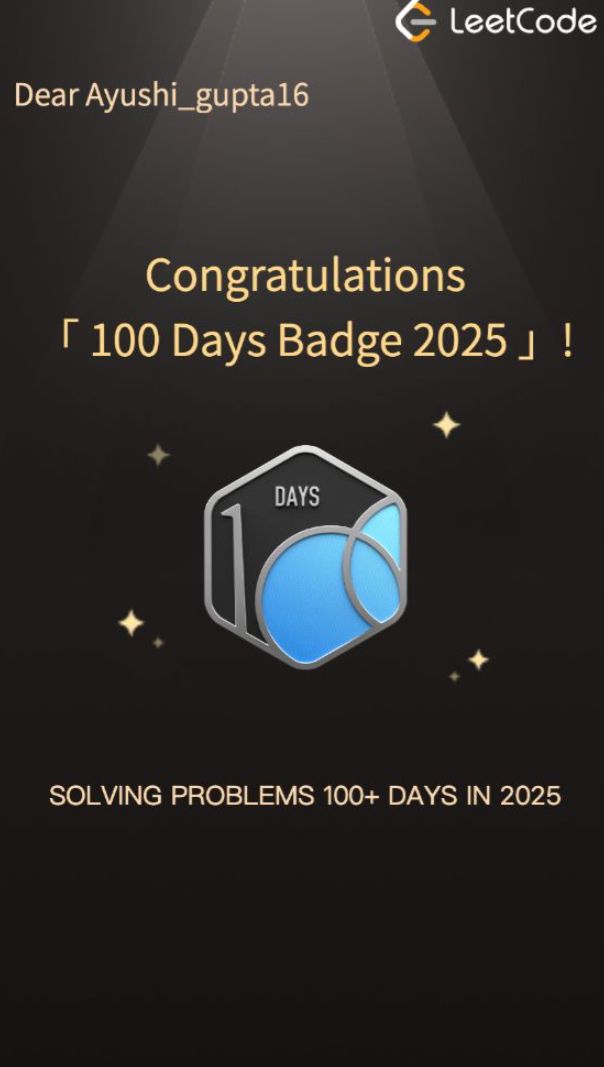 #100daysofcode #leetcode #milestone #codingjourney #dsa #keepgoing ... #100daysofcode #leetcode #milestone #codingjourney #dsa #keepgoing ...