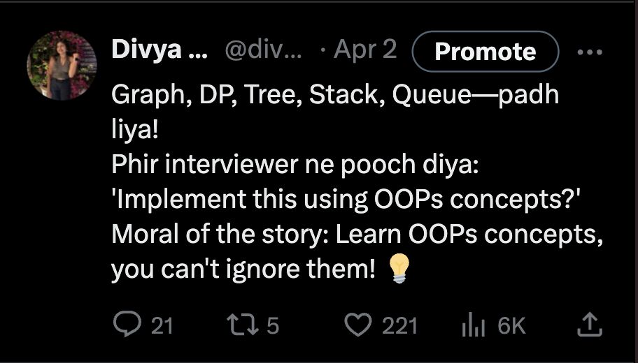 #coding #dsa #oop #interviewtips | Divya Porwal | 25 comments #coding #dsa #oop #interviewtips | Divya Porwal | 25 comments